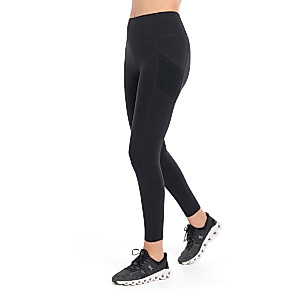 Kyodan Women’s Brushed Mesh Run Leggings Yoga Pants with Pockets 25” Black Mediu