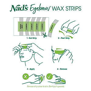 Nad's Eyebrow Wax Strips - Facial Hair Removal for Women - Eyebrow Wax Kit with 6 Eyebrow Waxing Strips + 6 Calming Oil Wipes + 2g Skin Protection Powder, 1 Count