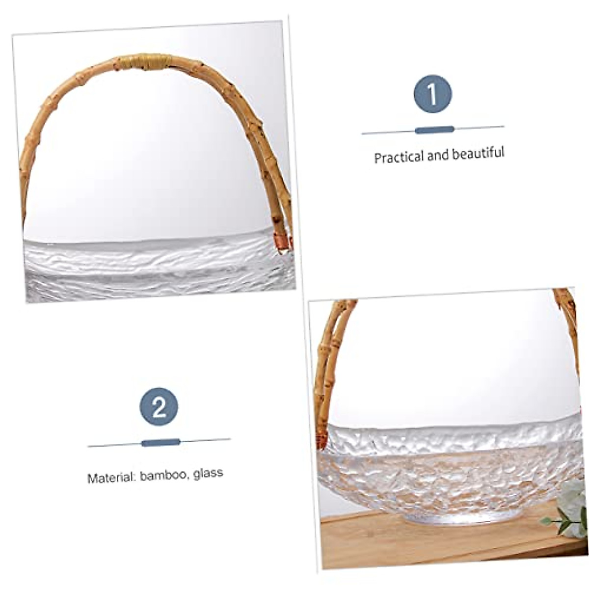 Holibanna Bamboo Glass Fruit Bowl food serving plate Handheld Snack Basket wedding snack tray Dried Fruit Storage Organizer clear basket Dried Food Basket Bamboo weaving Storage Box candy