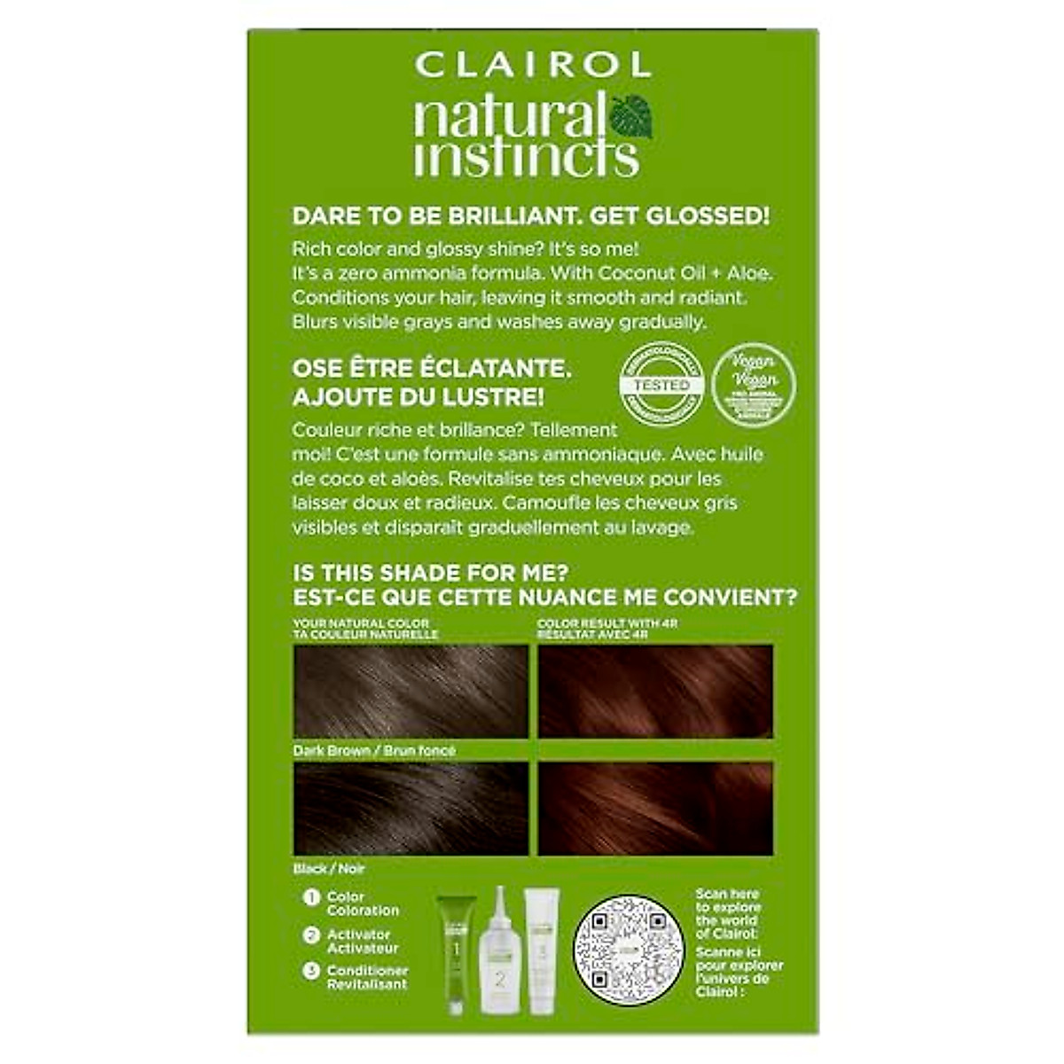 Clairol Natural Instincts Demi-Permanent Hair Dye, 4R Dark Auburn Hair Color, Pack of 3