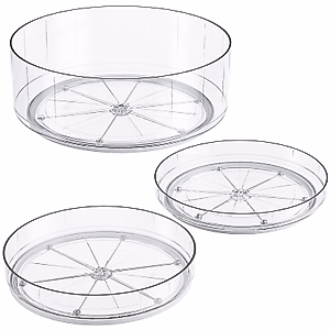 LAMU 3 Pack Lazy Suan Tunrntable Organizer for Cabinet Refrigerator 10''/10.6''/12'' with Raised Edge Rotating Spice Rack for Fridge Kitchen Pantry Organizers and Storage, Countertop, Bathroom, Clear