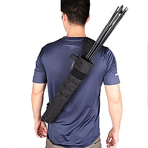 KRATARC Archery Lightweight Back Arrow Quiver Dual Use Foldable Compact Hip Arrows Bag with Molle System Hanged for Target Shooting (Black- diameter 3.5'')