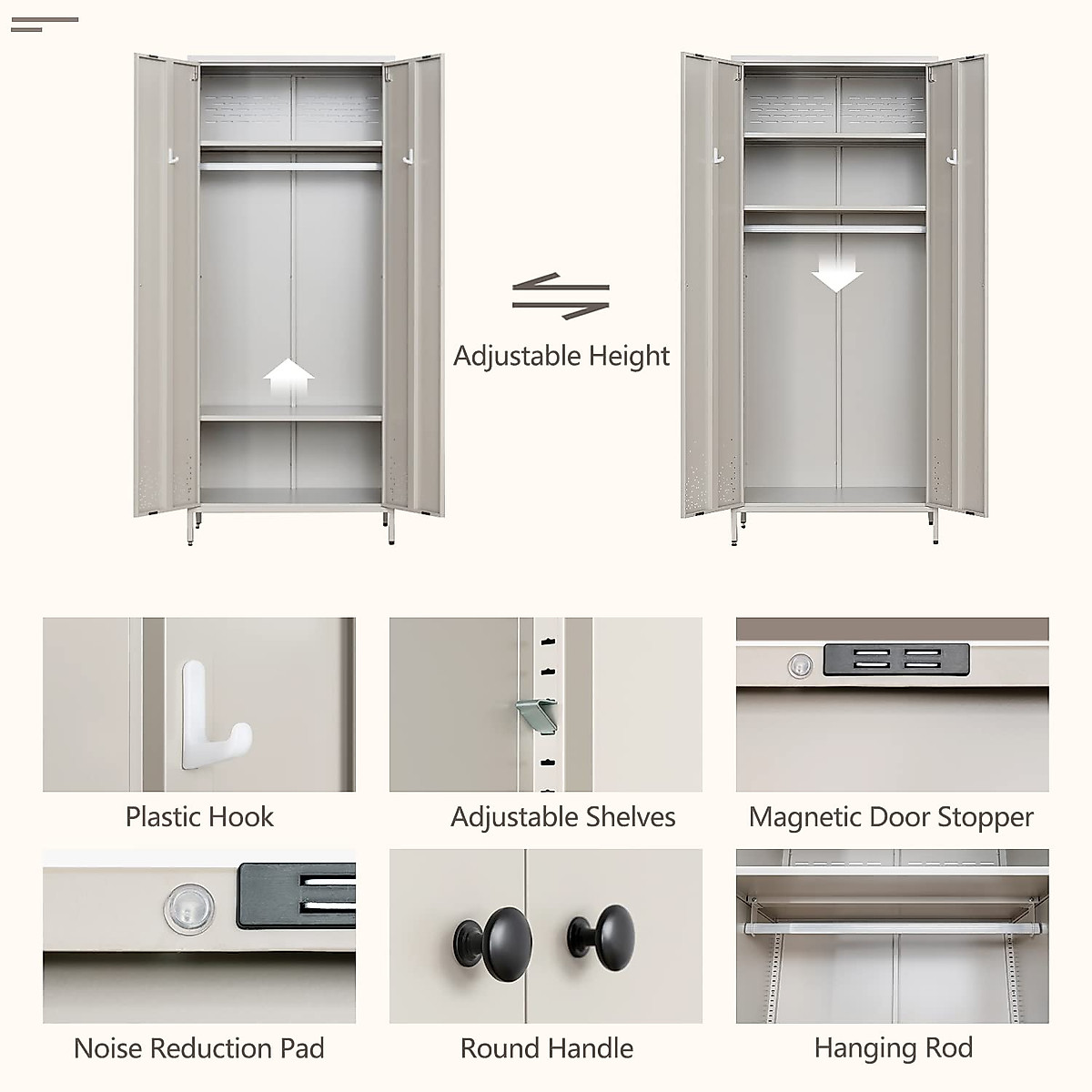 CJF Metal Storage Cabinet, Wardrobe Armoire Closet with Hanging Rod for Bedroom/Laundry Room