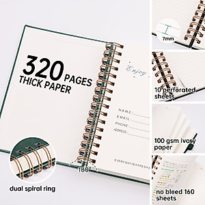 Lined Spiral Journal Notebook with 320 Numbered Pages, B5 College Ruled Thick Journals for Writing with 100GSM Paper, Hardcover Notebooks with Contents for Work, School, Women, Men, Green