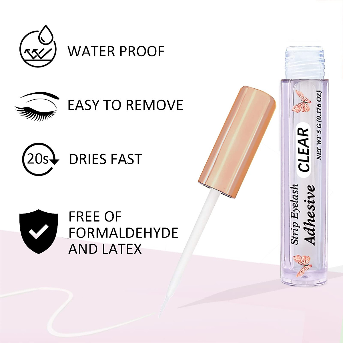 Clear Eyelash Glue Super Strong Hold Clear Eyelash Adhesive Waterproof Lash Glue Latex-Free Suitable for Sensitive Eyes Lashes Glue 5ml 0.18 OZ (1 Pack Clear)