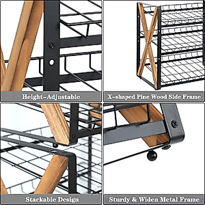 Stackable Can Rack Organizer, 3 Tier Stacking Can Storage Dispenser Wood Holder for Storing Canned Pantry Kitchen Cabinet or Countertop, for 36 Cans, Black