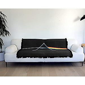 LOGOVISION Pink Floyd Blanket, 50"x60" Dark Side of The Moon Woven Tapestry Cotton Blend Fringed Throw