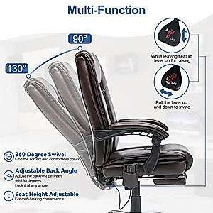 HOMREST Executive Office Chair, Ergonomic High Back Cushion Lumbar Back Support, Computer Desk Chair, Reclining Office Chair with Foot Rest, Padded Armrest, Adjustable Height, Massage and Heated