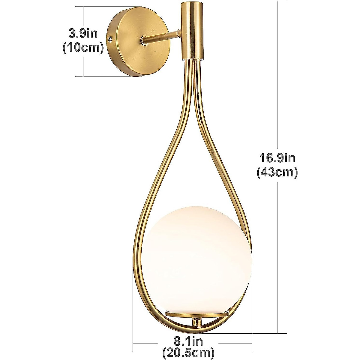 jengush Pack Wall Sconces/Wall Lights, Not Hardwired Brass Gold -White Glass Globe Wall Lamps, Wireless Light Fixture for Bedroom, Living Room, Bathroom, Hallway (GD)