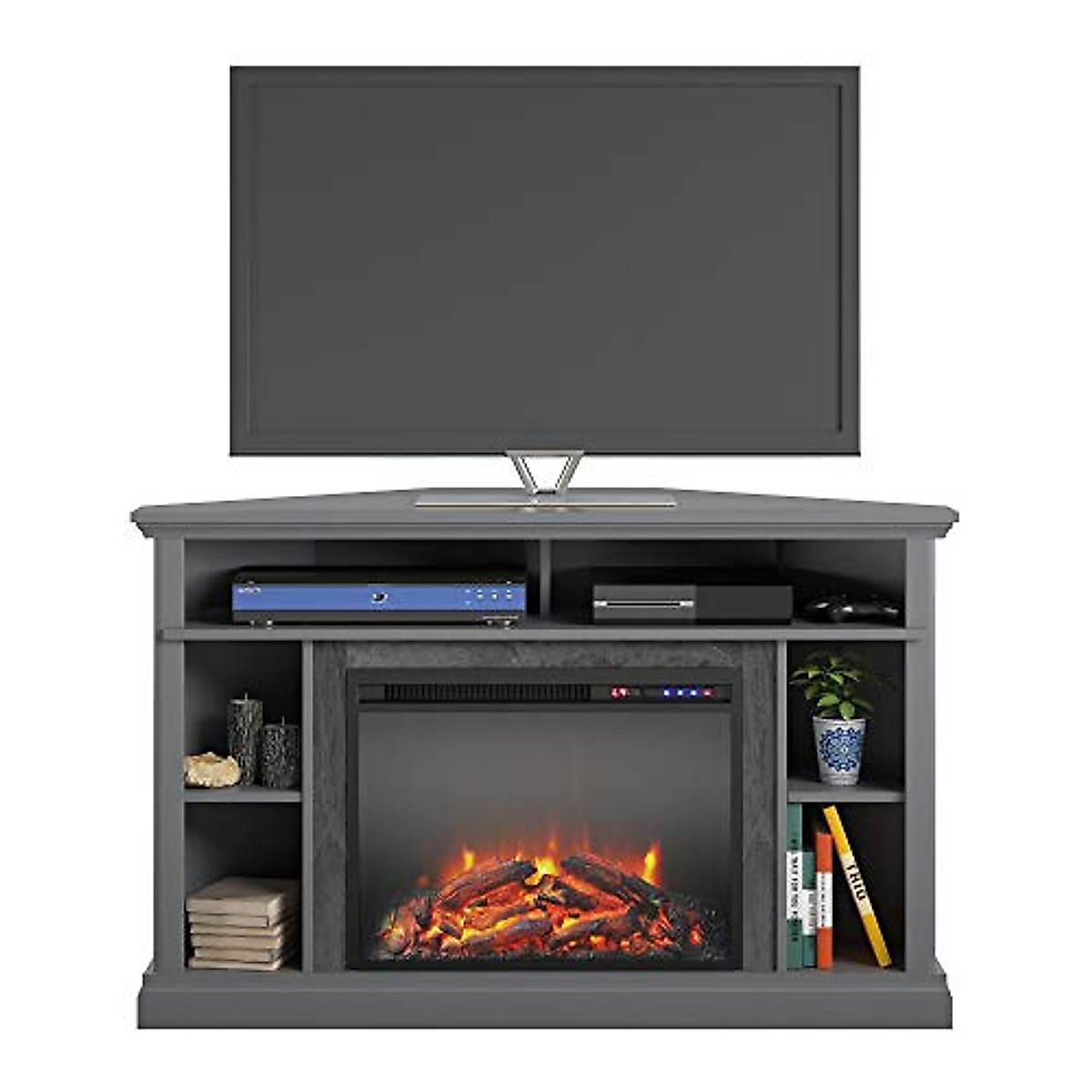 Ameriwood Home Overland Electric Corner 50", Graphite Gray Fireplace TV Stand