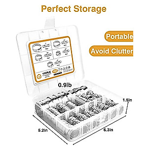 VIGRUE 304 Stainless Steel Single Ear Hose Clamps with Pincer, 105PCS 3/8'' to 1'' Stepless Hose Clamps with Pipe Clamp Tool, Pex Cinch Clamps Rings Tool Assortment Kit