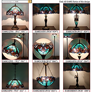 WERFACTORY Tiffany Floor Lamp Green Liaison Stained Glass Light 12X12X66 Inches Pole Torchiere Standing Corner Torch Uplight Decor Bedroom Living Room Home Office S160G Series