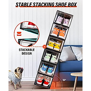 Clear Shoe Boxes Stackable, Display Shoe Storage with Lids, Sneaker Storage Shoe Box, Magnetic Door, Easy Assemble, Space Saving