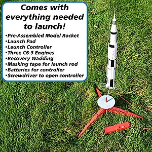 Estes Saturn V Model Rocket Starter Set - Includes Assembled Rocket, Launch Pad, Controller, Four AA Batteries, Recovery Wadding, and Three Engines White