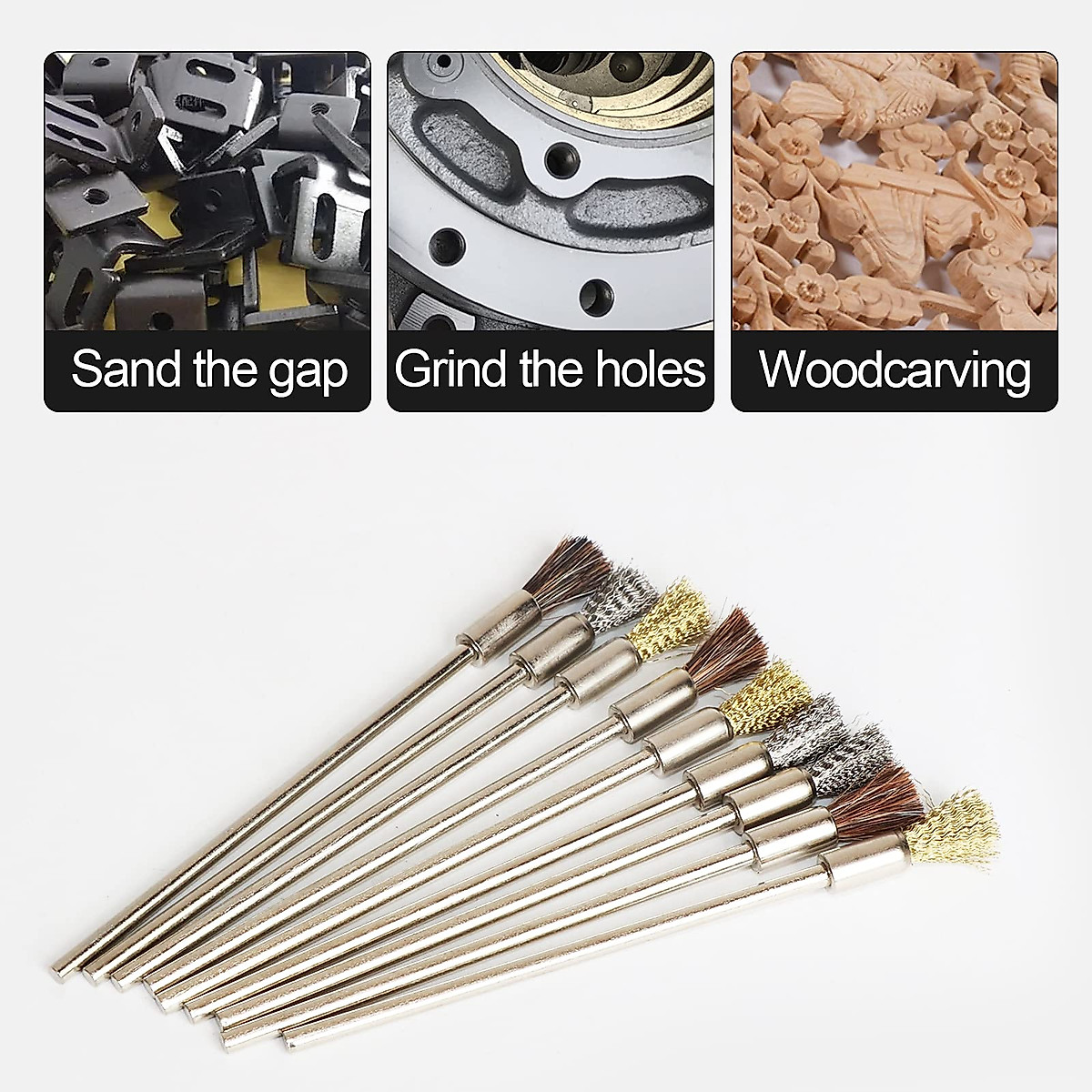 9pcs Scratch Brush Pen Set, Stainless Steel/Brass/Bristles Pen Style Prep Sanding Brush,Removing Corrosion and Rust, Electrical Circuit Boards and so on