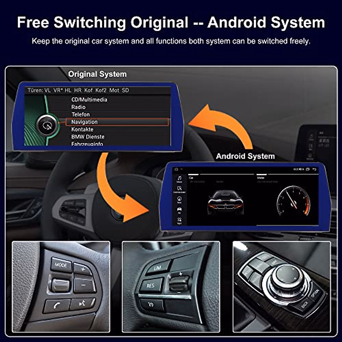 Android 12 Audio Stereo Car GPS Navigator for BMW 5 Series E60 with iDrive System 12.3 inch Blu-ray Touch Screen CarPlay (CIC System, Octa Core 8GB RAM 128GB ROM)