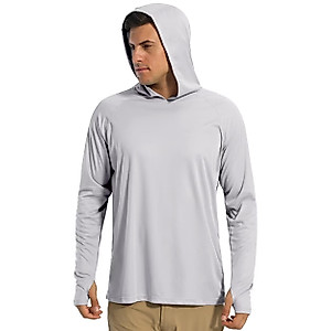 Boladeci Mens Summer Shirt Fishing Hoodie UPF 50+ UV Protection Sun Shirts Long Sleeve Cooling SPF Rash Guard Tops Tee T-Shirts Swim Shirts M Gray