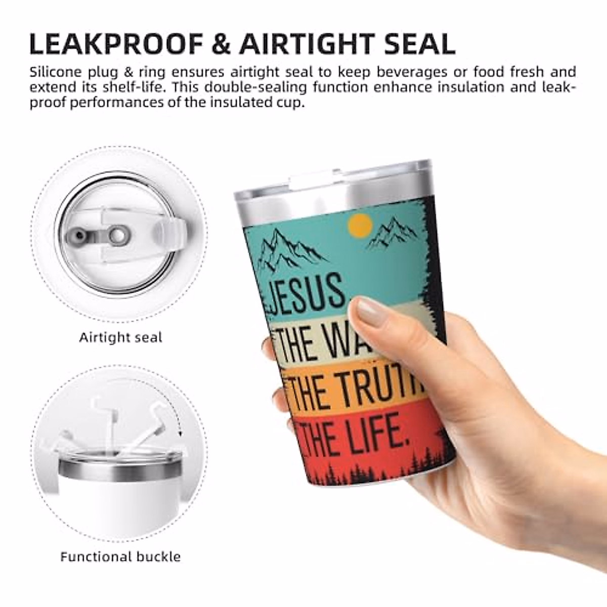 12oz Tumbler Vintage Jesus The Way Truth Life Stainless Steel Cup With Straw And Lid Spill Proof Bulk Double Wall Vacuum Reusable Water Tumblers For Cold Hot Drink