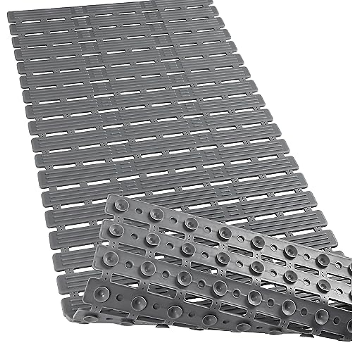Qidordour Bath Mat for Tub Non Slip Shower Mat, 35.4 x 15.7 Inch Long Bathtub Mats with Suction Cups and Drainage Holes, Anti Slip Soft Bathroom Mat for Inside Shower Stall Tray Toilet Floor, Grey