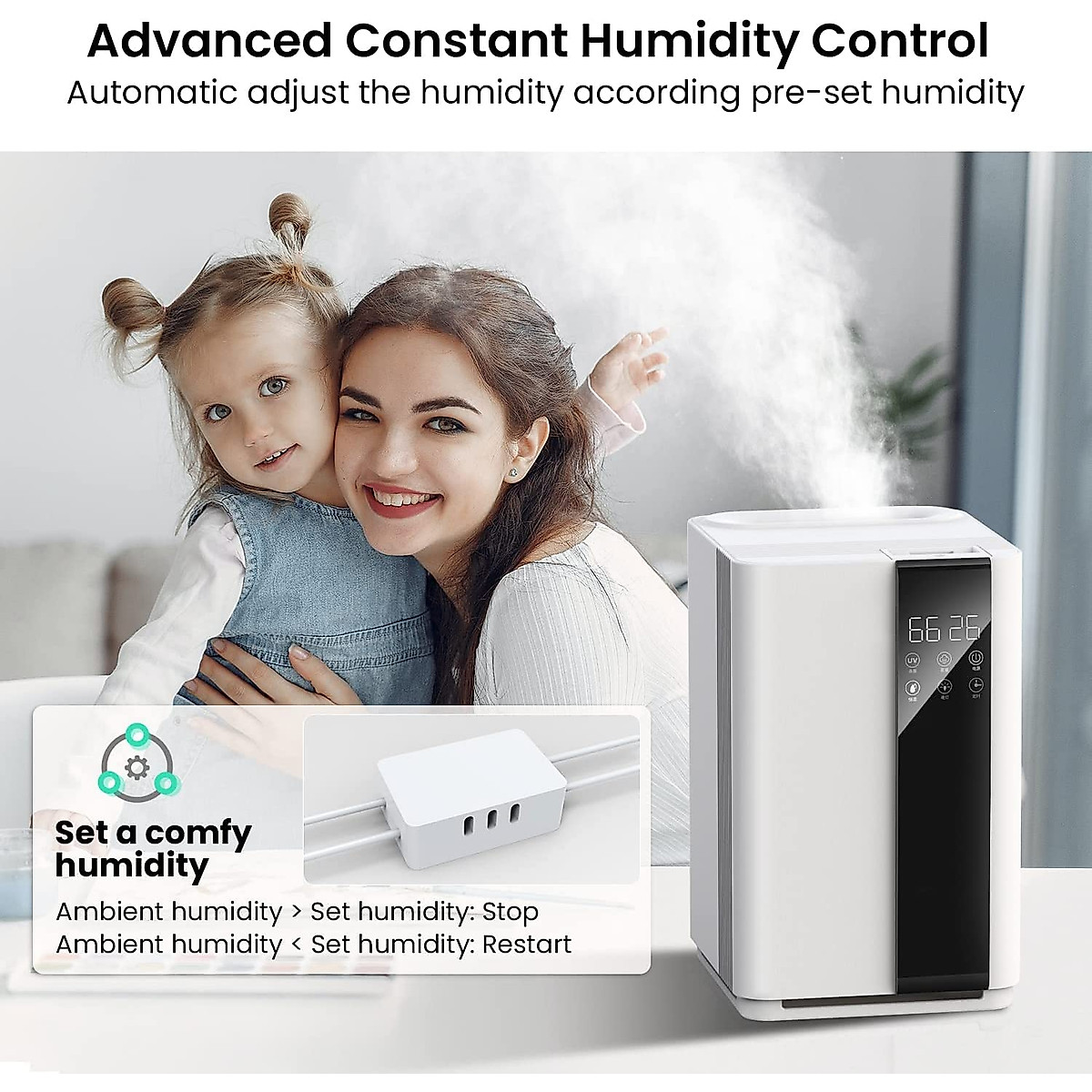 Humidifiers for Bedroom Large Room, Cool and Warm Mist（ up to 212℉） Humidifier with 3-fold Purification, 5L Top Fill Quiet 3 Speed Humidifiers with Auto Shut-Off