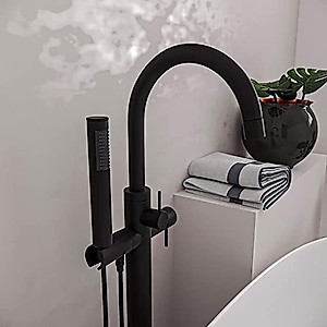 Westbrass DF02043-62 Floor Mount Freestanding Bathtub Filler Faucet with Handheld Shower, Matte Black