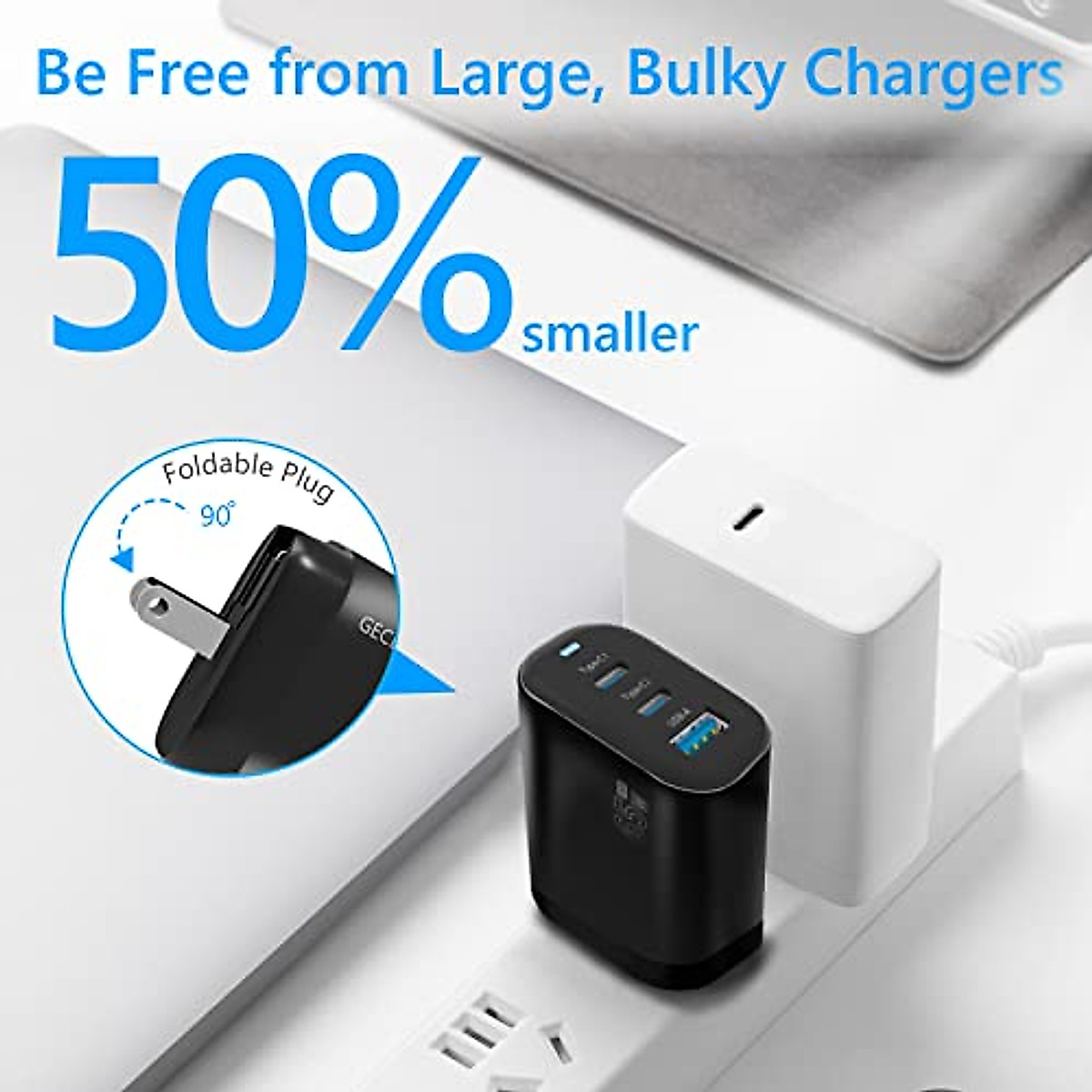 65W Wall Charger, Geceninov GaN Charger, Latest GaN III Chip, 3-Port USB C Charger with 5ft USB-C Cable for MacBook Pro/Air, iPad Pro/Air, iPhone 14/13/12 Mini/Pro/Max, S22/S21/S20, Pixel 6/5 and more