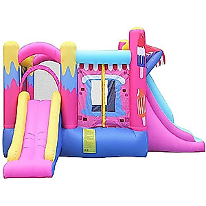 Bouncy Castles Inflatable Castle Family Children's Playground Outdoor Play Equipment Small Trampoline Slide Combination Inflatables20X275X205Cm,