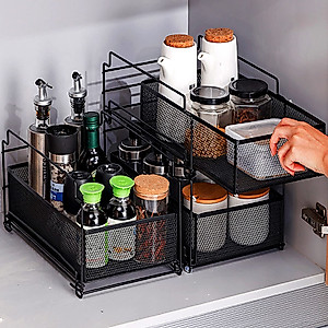 under sink organizers and storage, Xinwukeji Pull Out Cabinet Organizer 2-Tier Slide Out Sliding Shelf Under Cabinet Storage Multi-Use for Under Kitchen Bathroom Under sink organizer