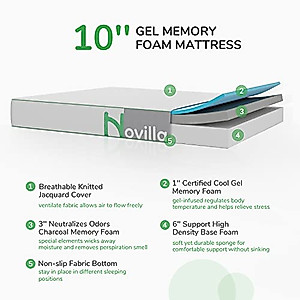 Novilla King Mattress, 10 Inch Gel Memory Foam Mattress King Size for Cooling Sleep & Pressure Relief, Medium Firm with Breathable Bamboo Cover, Mattress in a Box, Lullaby