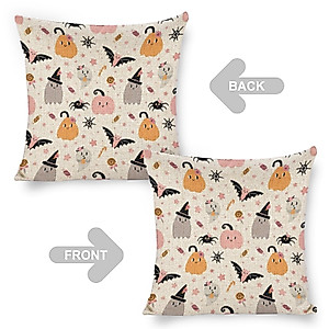 Cute Halloween Ghost Cat Throw Pillow Covers 18×18 Pillowcases Set of 2 Autumn Pumpkin Linen Decorative Square Pillow Case Cushion Covers Standard Size for Sofa Couch Outdoor Bed Pillow Protectors