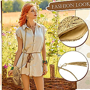 2 Pcs Women's Straw Clutch Purse and 2 Pairs Rattan Earrings Boho Straw Crossbody Purse Summer Woven Shoulder Bag Clutch Purse with Tassel Handmade Bohemian Earrings Hoop Drop Dangle Earrings