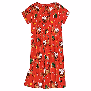 American Trends Christmas Sleep Shirts for Women Green Christmas Dress Cotton Sleep Dress Women Christmas Pajamas Dress Short Sleeve Red Sleepwear Night Shirts for Sleeping Santa Claus L
