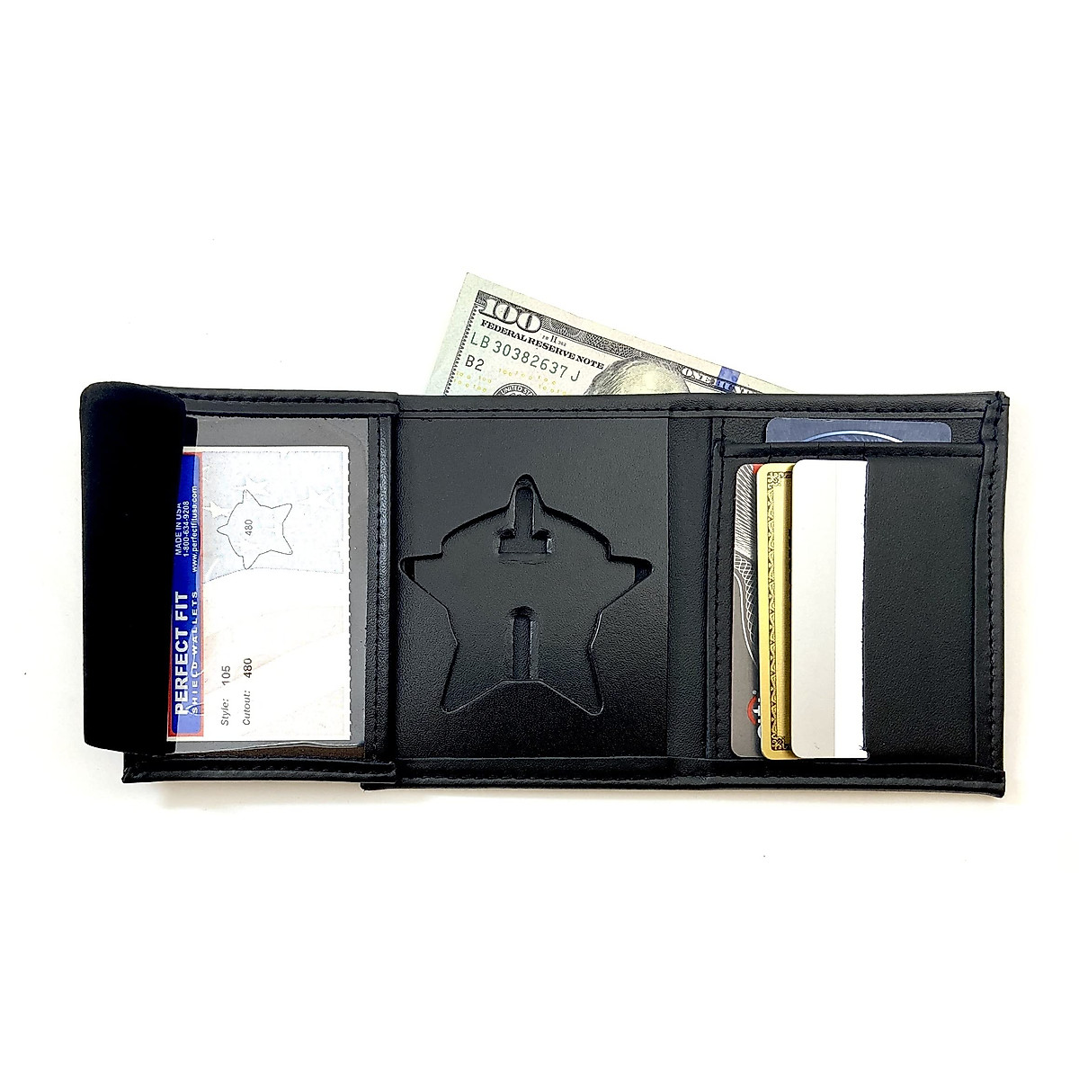Perfect Fit Shield Wallets Chicago Patrol Hidden Badge Wallet Leather Black (Cutout PF480)