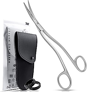 MAKER AND MARKET Applique Long Thin Needlepoint Blade 6.1 Inch - Double Bent Curved Offset Handle Scissors with Pouch Sleeve for Embroidery, Fabric, Thread, Knitting, Sewing, Arts & Craft (Satin)