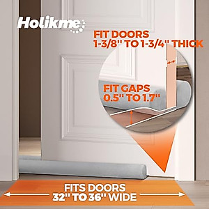 Holikme Twin Door Draft Stopper Door Sweep Weather Stripping Noise Blocker Window Breeze Blocker Adjustable Door Sweeps, Grey