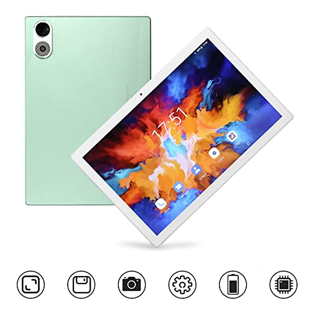 10.1 Inch Tablet 2.4G 5G WiFi 8GB RAM 128GB ROM Octa Core US Plug 100-240V 4G LTE Tablet for Office for Learning (Green)