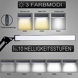 LED Desk Lamp, Swing Arm Desk Lamps with Clamp, Eye-Care Architect Desk Lights, 3 Color Modes & 10 Adjustable Brightness Levels, Table Lamps with Memory Function, Desk Lamp for Home Office(Black)