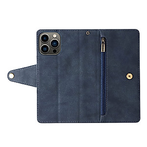 QDSKY iPhone 13 Pro Max Cases, iPhone 13 Pro Max Wallet Case for Women with 9 Card Holders & Kickstand & Strap PU Leather Flip Case for iPhone 13 Pro Max 6.7, Blue