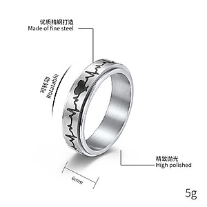 LiFashion Personalized Spinner Heartbeat Rings for Him & Her,Custom Name Date Love Engraved Wedding Band Stainless Steel ECG Fidget Ring Inspirations Stress Relief Meditation Promise Rings