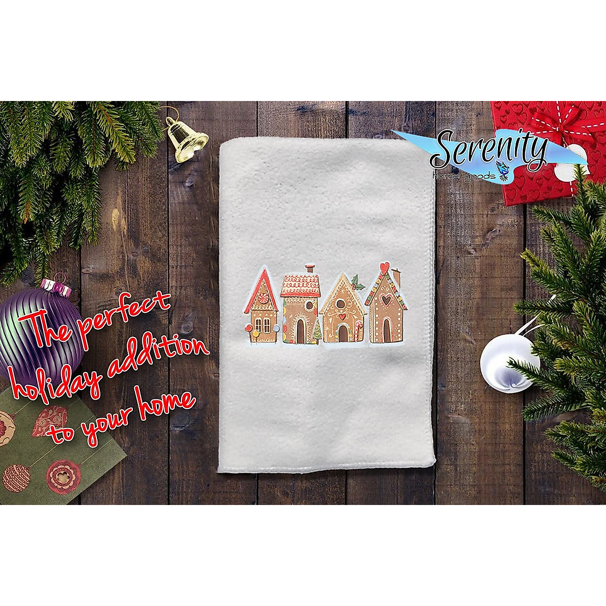 Christmas Decor | Decorative Kitchen and Bath Hand Towels | Gingerbread Houses | XMAS Winter Novelty | White Towel Home Holiday Decorations | Gift Present