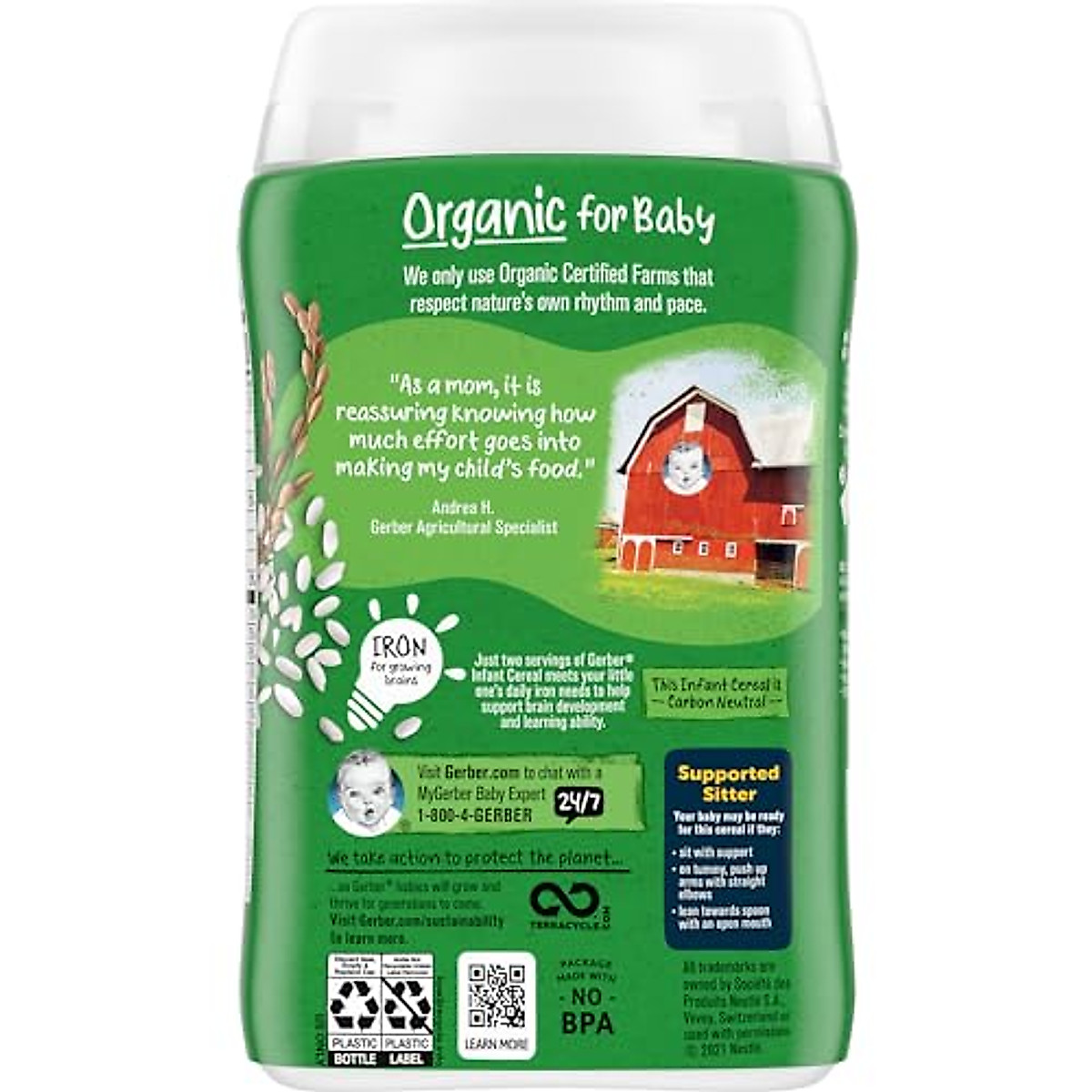 Gerber Baby Cereal Organic 1st Foods, Rice Cereal, 8 Ounce (Pack of 6)