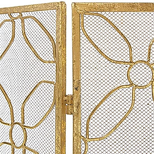 Deco 79 Metal Geometric Foldable Mesh Netting 3 Panel Fireplace Screen, 53" x 1" x 31", Gold
