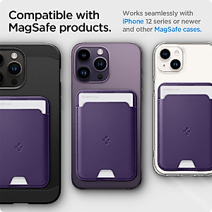 Spigen Magnetic Wallet Card Holder Designed for MagSafe Compatible with iPhone 15, iPhone 14, iPhone 13, iPhone 12 Models - PU Purple (3-Cards)