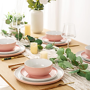 GBHOME Ceramic Dinnerware Sets,Double Color Glaze Plates and Bowls Set,Highly Chip and Crack Resistant | Dishwasher & Microwave Safe | Round Dishes Set Service for 4 (12pc)