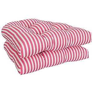 RULU Set of 2 19"x19"x4" Trapeze Stripe Flamingo Outdoor/Indoor Wicker Seat Cushions, Standard, Pink