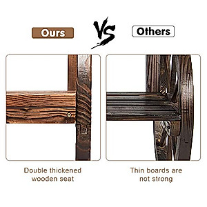 KINTNESS Patio Garden Wooden Wagon Wheel Bench 2-Person Outdoor Wagon Wheel Bench Outdoor Furniture Decor