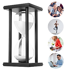 Hourglass Sand Timer,Black Wooden 30/45/60 Minute Sandglass Timer for Home,Desktop,Classroom Kitchen Restaurant Office Living Room Decor (30 Min, White Sand)