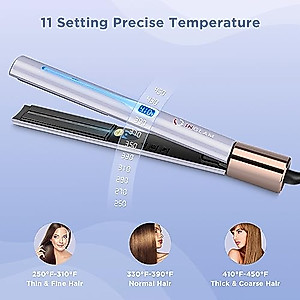 IG INGLAM Titanium Flat Iron Hair Straightener, Curling Iron 1 Inch, Infrared Negative Ionic Hair Iron Straightener 11 Adjust Temp 250°F to 450°F, Shiny Hair Dual Voltage 110-240V, Gift, Rose Gold