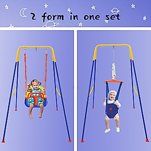 3-in-1 Swing Set Baby Jumper and Bouncers for Toddler, Baby Swing is Suitable for Indoor and Outdoor Play, with a Foldable Metal Stand for Easy Storage, and Comes with Instructions for Easy Assembly.