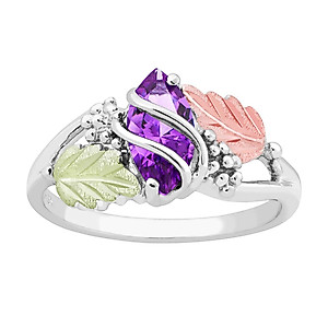Marquise Synthetic Purple Amethyst February Birthstone Wrap Ring, Sterling Silver, 12k Green and Rose Black Hills Gold Size 7